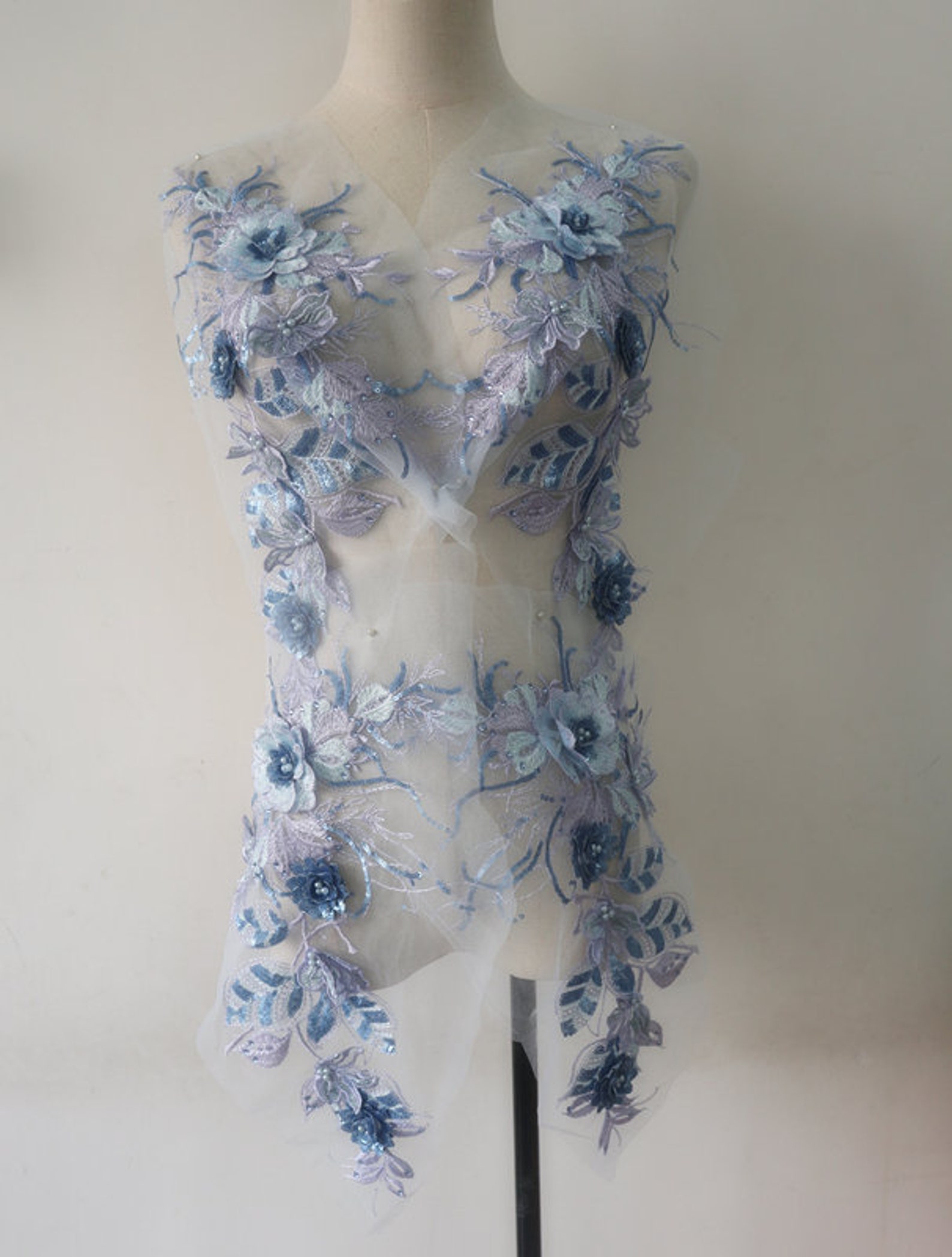 Light blue 3D Applique 3D flowers lace applique collar | Etsy