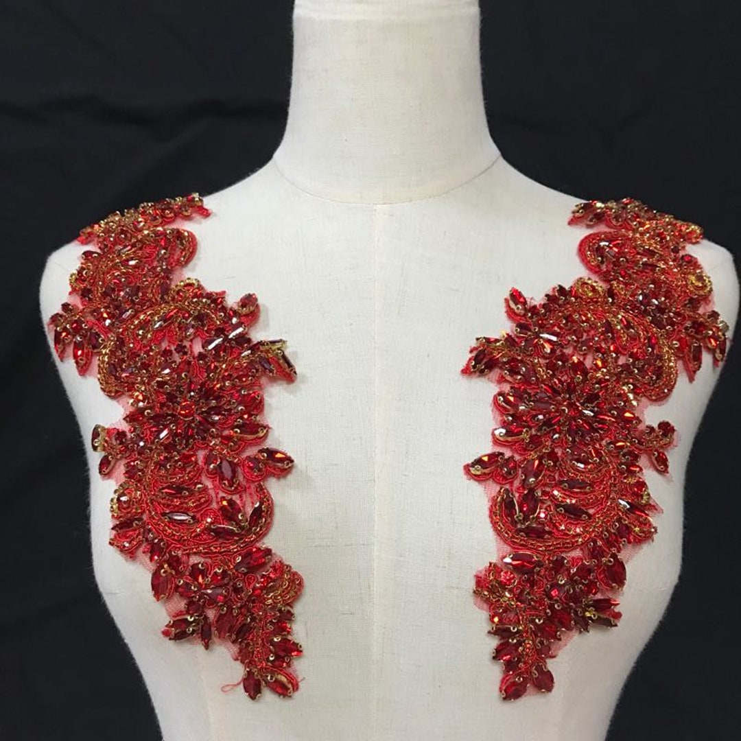 Exquisite Red Rhinestone Applique Crystal Beaded Lace - Etsy