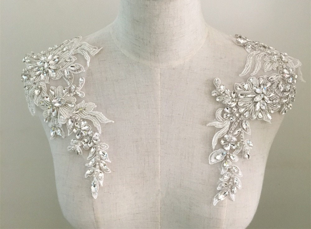 Deluxe Red Rhinestone Applique Pairs Green Gold Beaded Motif | Etsy