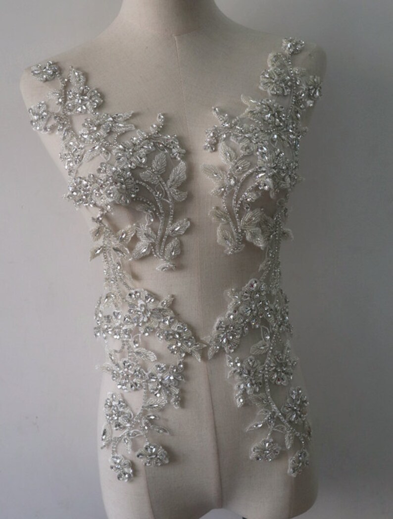 Silver Rhinestone Applique Crystal Beaded Lace Applique Pair - Etsy