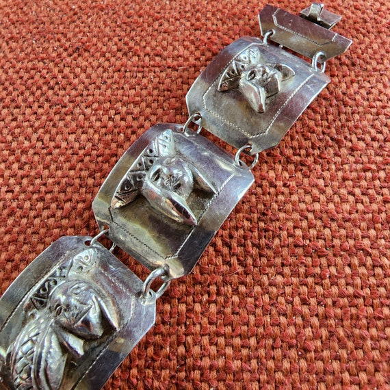 Vintage Peru Sterling Silver Storyteller Pannel Brace… - Gem