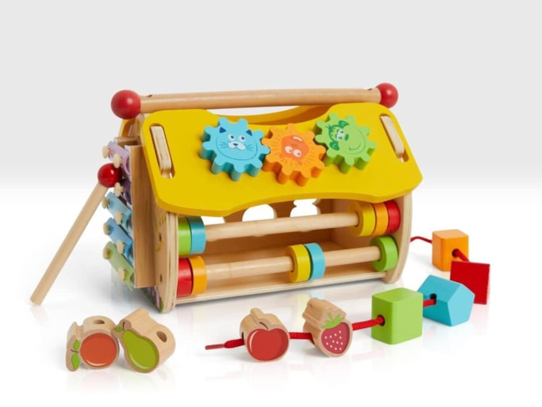 Wooden Activity Play House, Early Development Toy, Lacing Toy ...