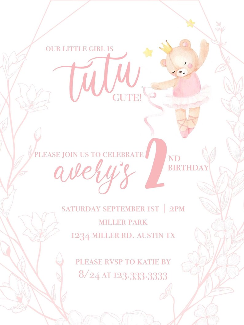 TUTU CUTE 2nd Birthday Party Invitation, Digital Invitation ...