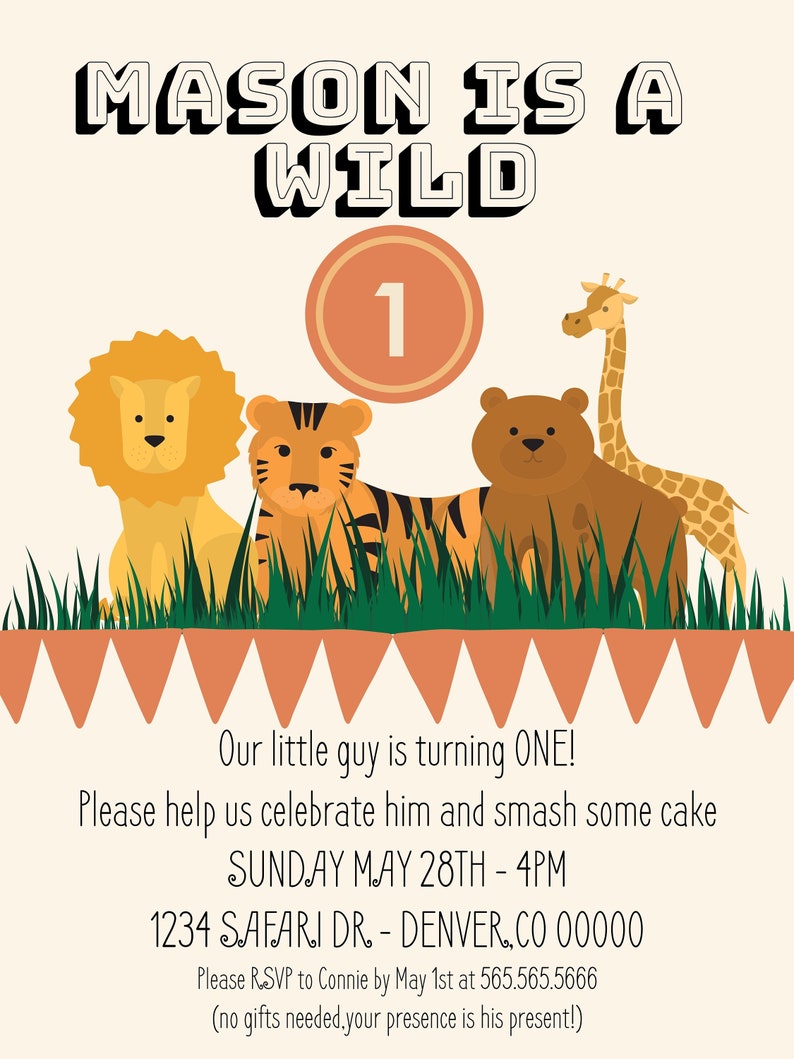 Wild One Birthday Party Invitation, DIGITAL INVITATION, Customizable - Etsy
