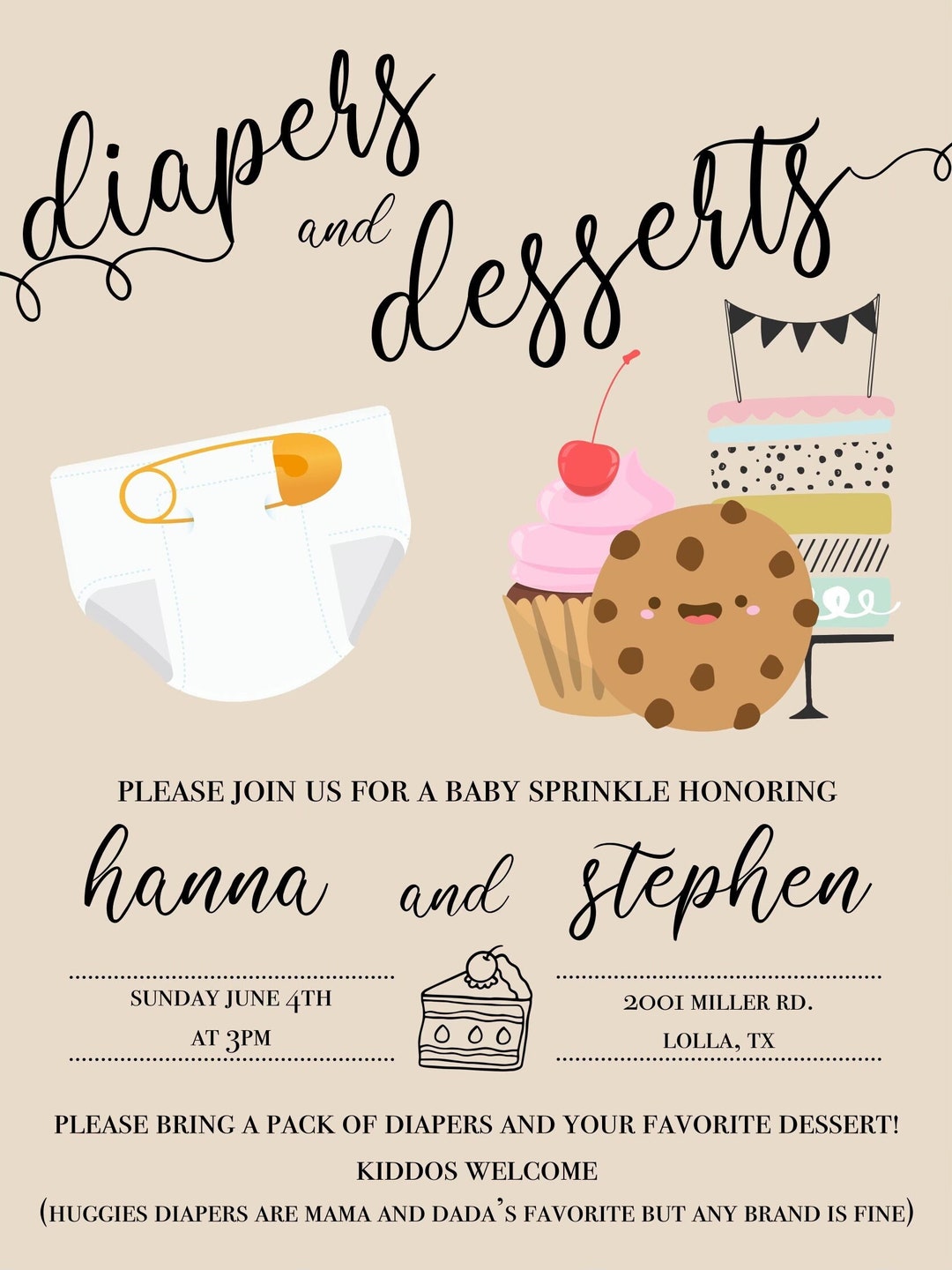 Diapers & Desserts Baby Sprinkle Invitation, DIGITAL Invitation ...