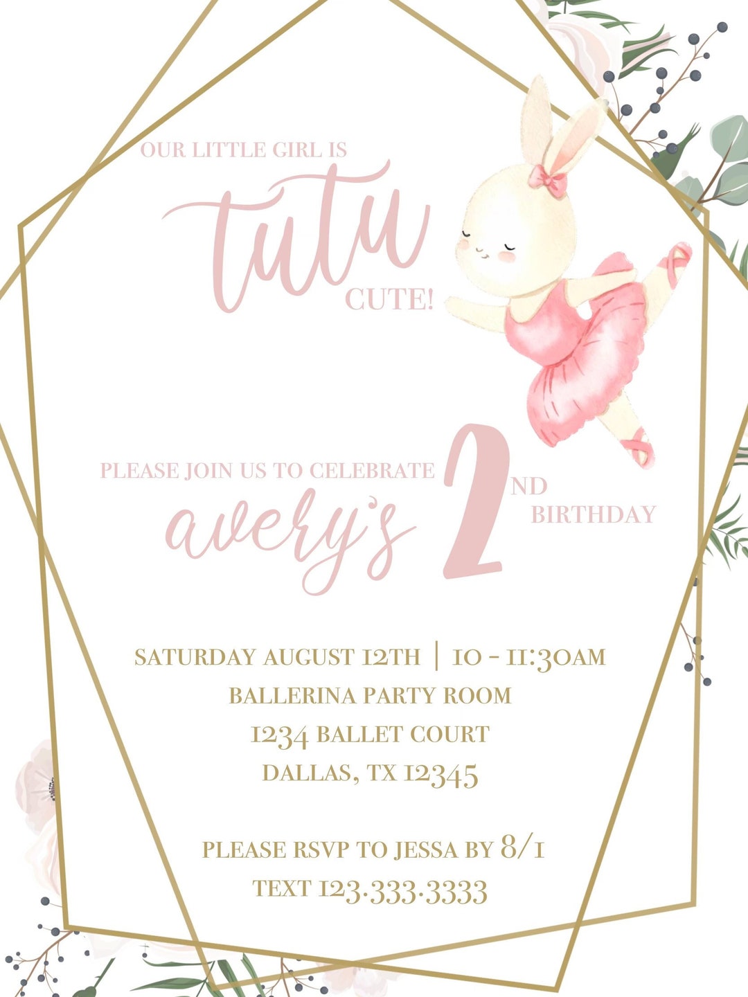 TUTU CUTE 2nd Birthday Party Invitation, Digital Invitation ...