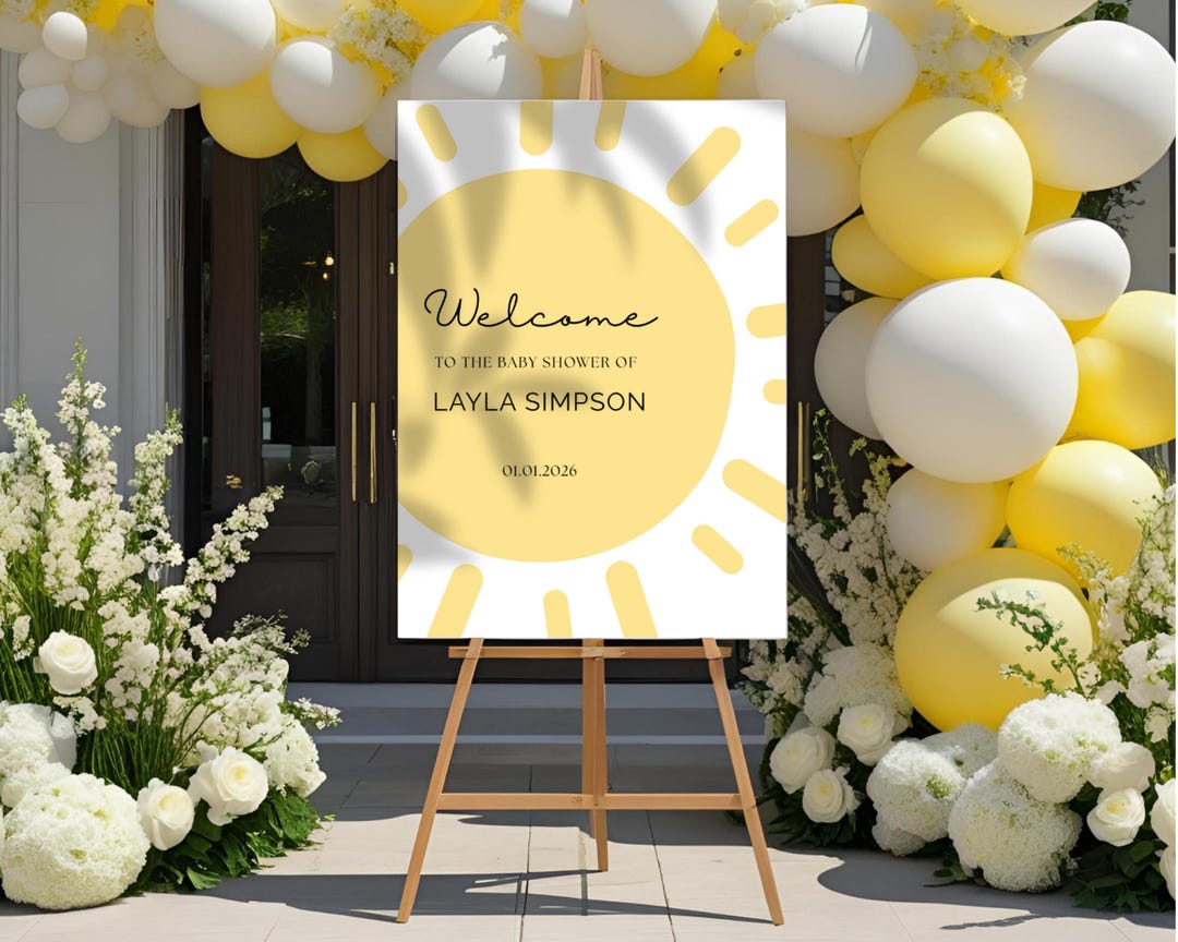 Sunshine Baby Shower Welcome Sign: Editable Canva Template (18"x24 ...