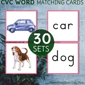 Montessori Printable CVC Word and Picture Matching Activity. Pink ...