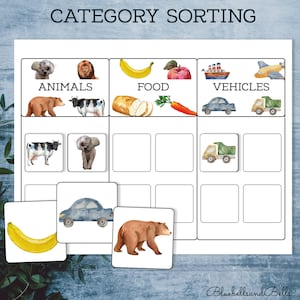 Toddler Category Sorting Printable. Montessori Matching Activity. - Etsy