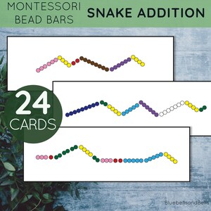 Montessori Beads Snake Addition Cards. Kindergarten and 1st Grade Math ...