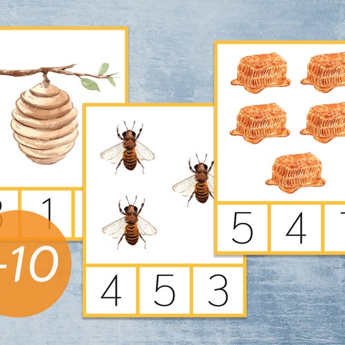 Honeybee Count and Clip Cards 1-10. Preschool Insect Math - Etsy