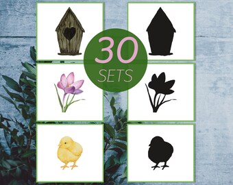 Flower Printable Shadow Matching Cards. Montessori Spring | Etsy