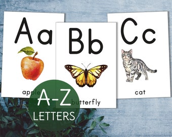 Nature Alphabet Flashcards for Kids, Watercolor ABC Cards Printable ...
