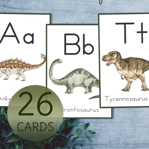 Dinosaur Alphabet Flashcards. Watercolor Letter Cards. Kids - Etsy