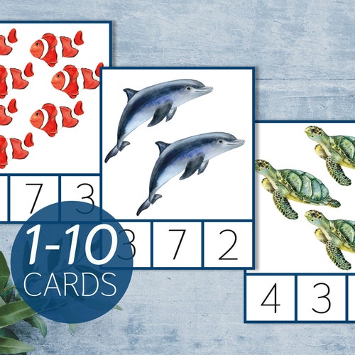Ocean Animal Count and Clip Cards 1-10. Montessori Printable. - Etsy