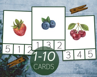 Trees Count and Clip Cards 1-10. Montessori Printable. | Etsy