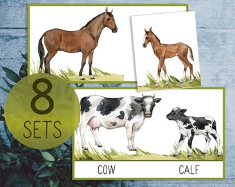 Mother and Baby Farm Animal Matching Cards and Flash Cards. Montessori ...
