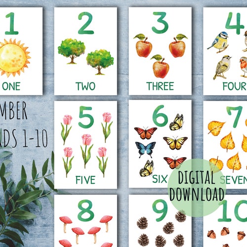Woodland Animals Number Flashcards 1-10. Nature Counting Cards - Etsy