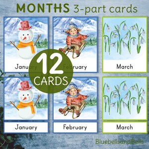 Months of the Year Montessori Printable Three Part Cards. - Etsy