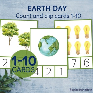 Earth Day Printable Count and Clip Cards 1-10. Spring Math Activity for ...