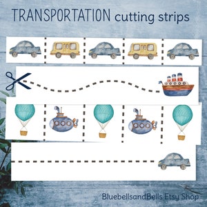 Montessori Printable Cutting Practice Strips Transportation. Toddler ...