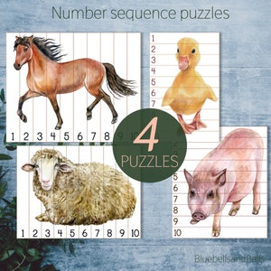 Farm Animal Number Sequence Puzzles 1-10. Preschool Math Printable ...