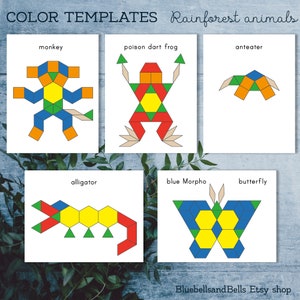 Rainforest Animals Pattern Blocks. Preschool Shape Matching Activity ...