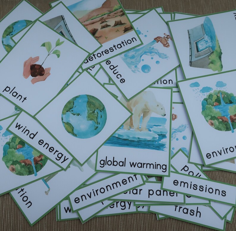 Earth Day Montessori 3 Part Cards. Ecology Vocabulary Cards. | Etsy