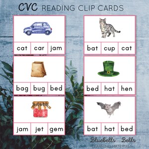 Montessori Printable Reading Clip Cards. Pink Series CVC Word Reading ...
