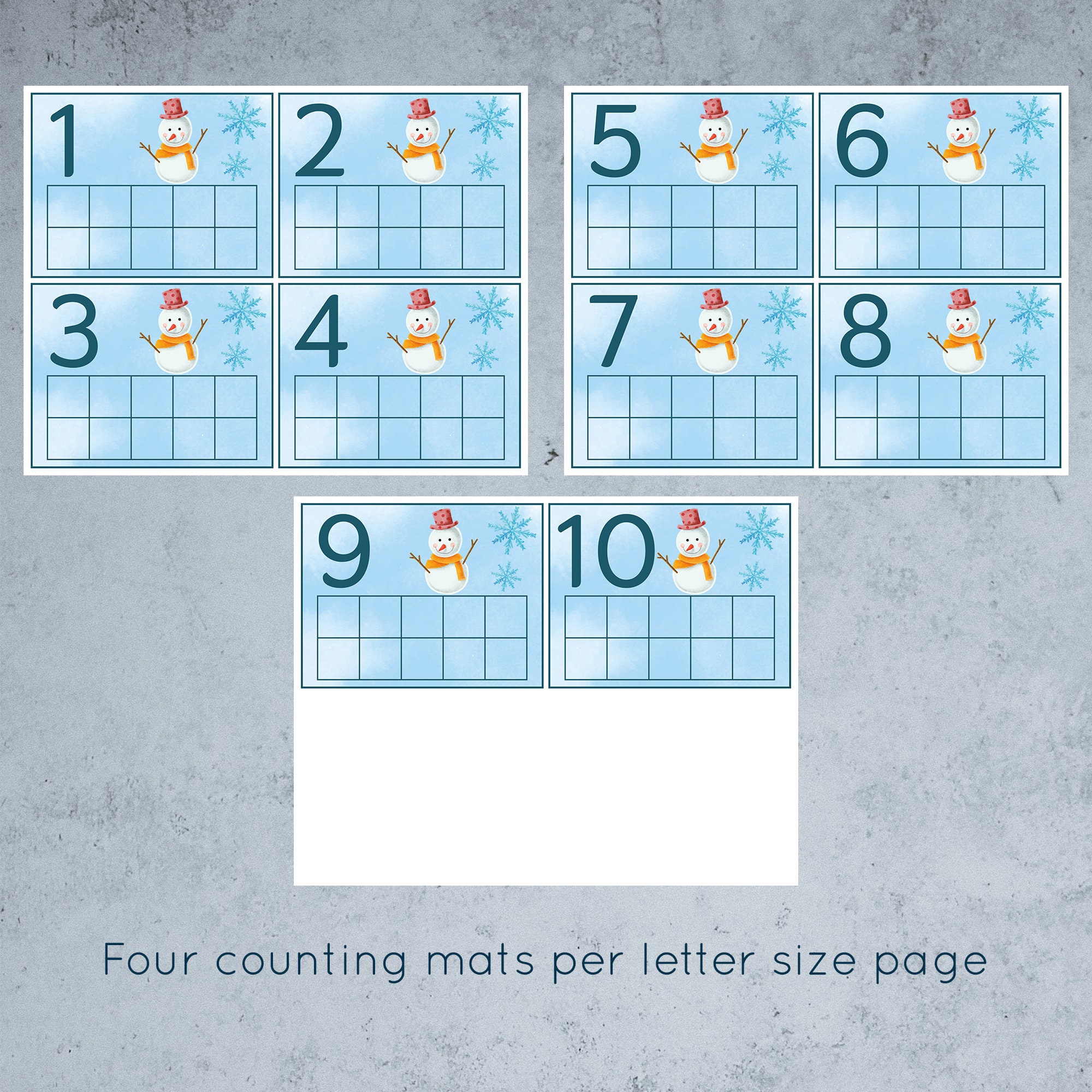 Snowman Number Cards and Counting Mats 1-10. Montessori Winter ...