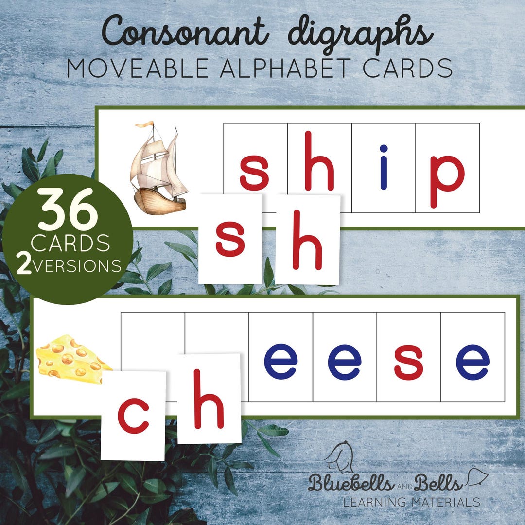 Montessori Moveable Alphabet Digraph Cards. Phonics Printable Activity ...