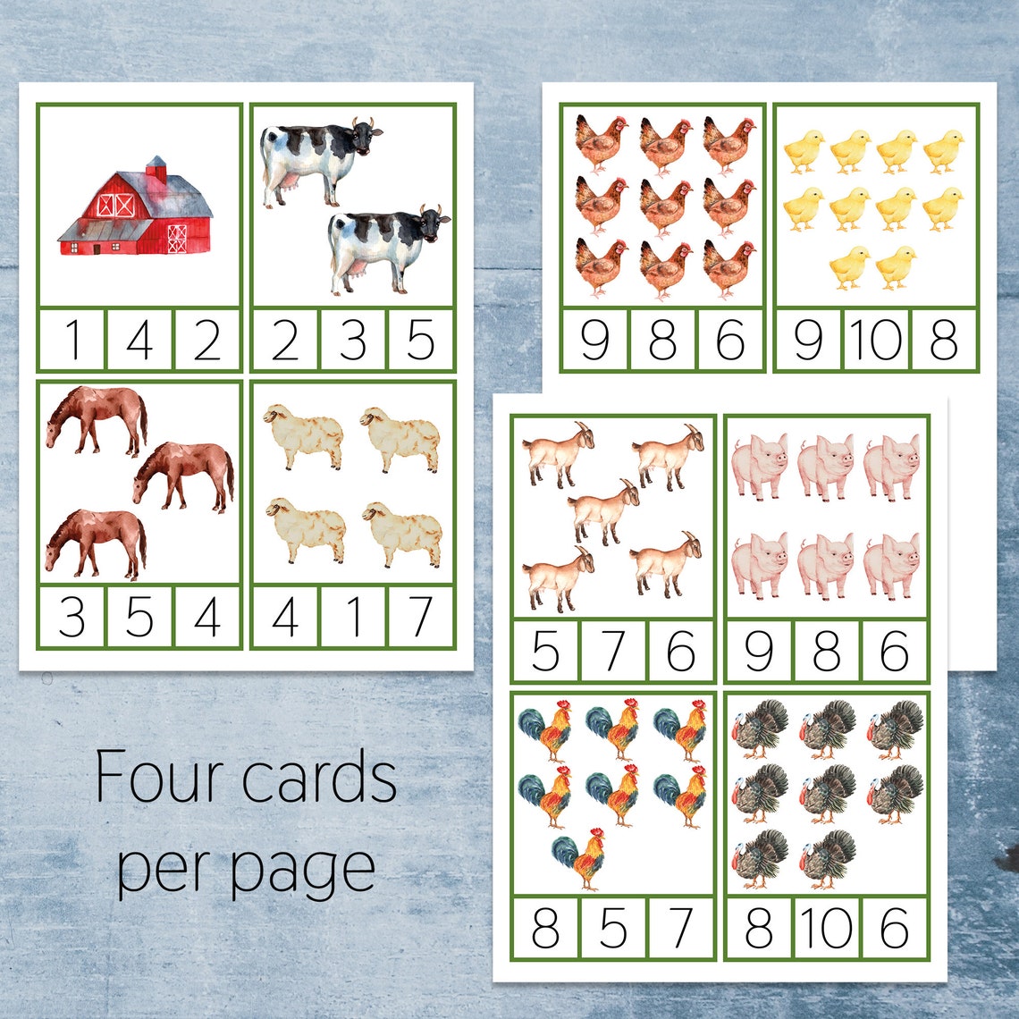 Farm Animals Count and Clip Cards 1-10. Farm Animals Counting | Etsy