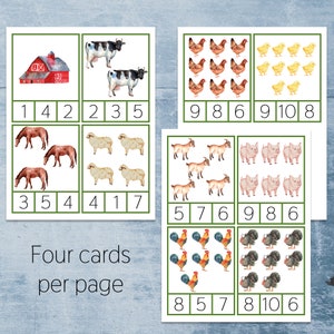 Farm Animals Count and Clip Cards 1-10. Farm Animals Counting - Etsy