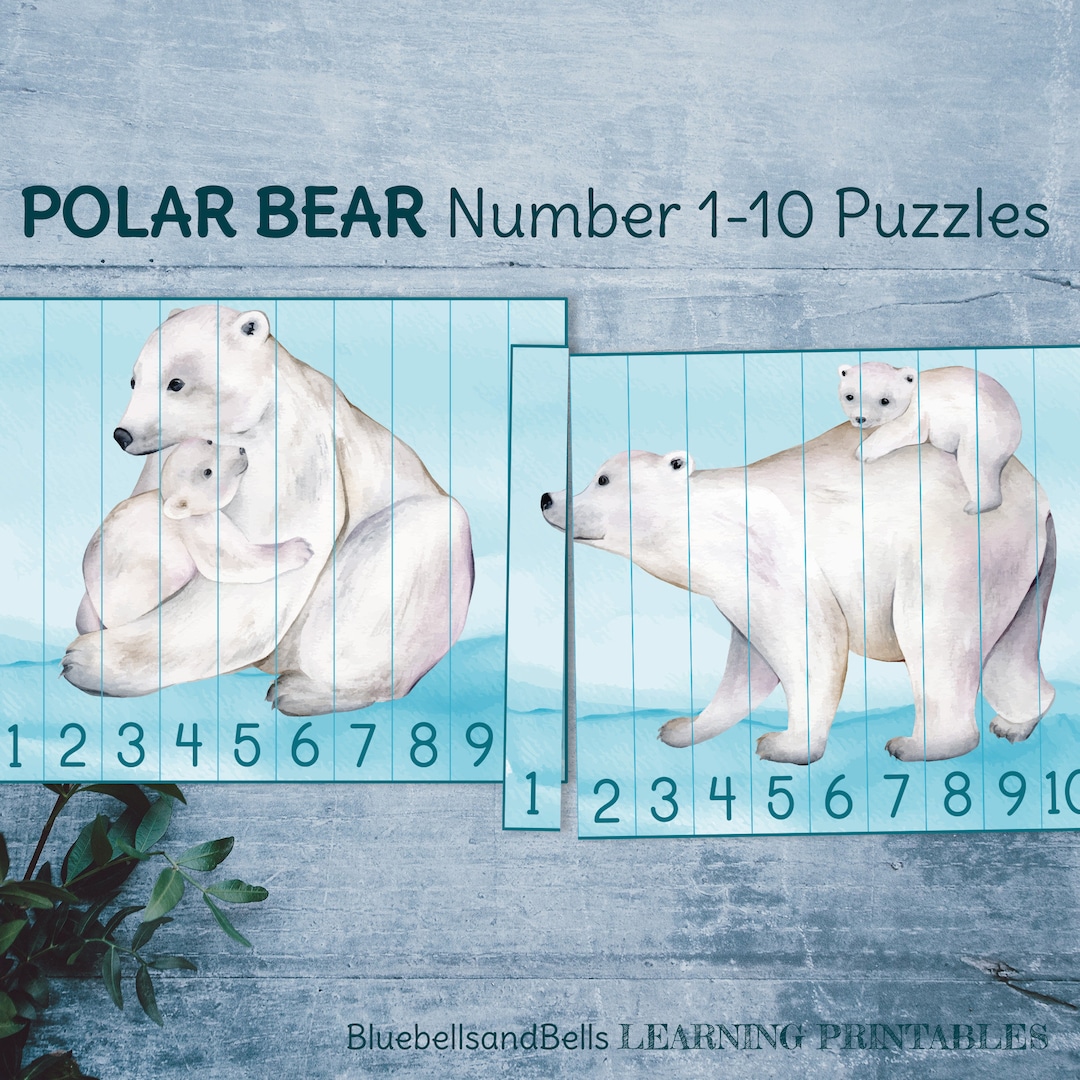 Polar Bear Preschool Printable Puzzle 1-10. Winter Kindergarten Number ...