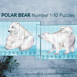Polar Bear Preschool Printable Puzzle 1-10. Winter Kindergarten Number ...