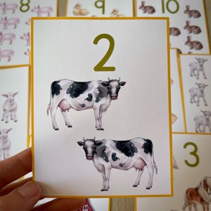 Farm Animal Number 1-10 Flash Cards. Toddler Watercolor Printable ...