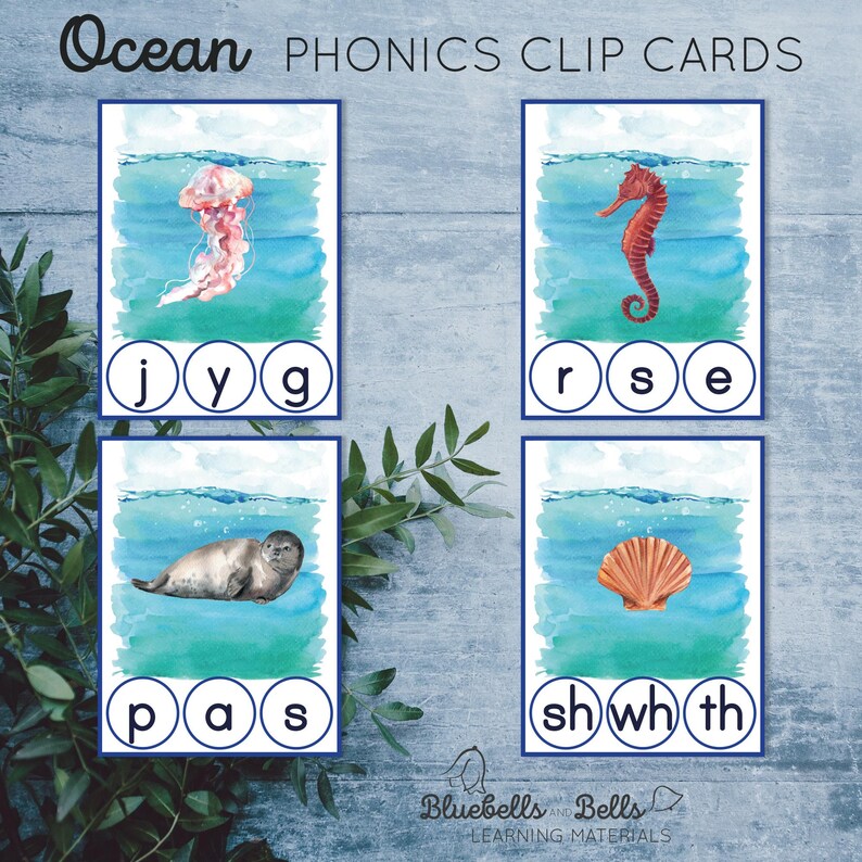 Ocean Animal Printable Phonics Clip Cards. Beginning Sound Activity ...