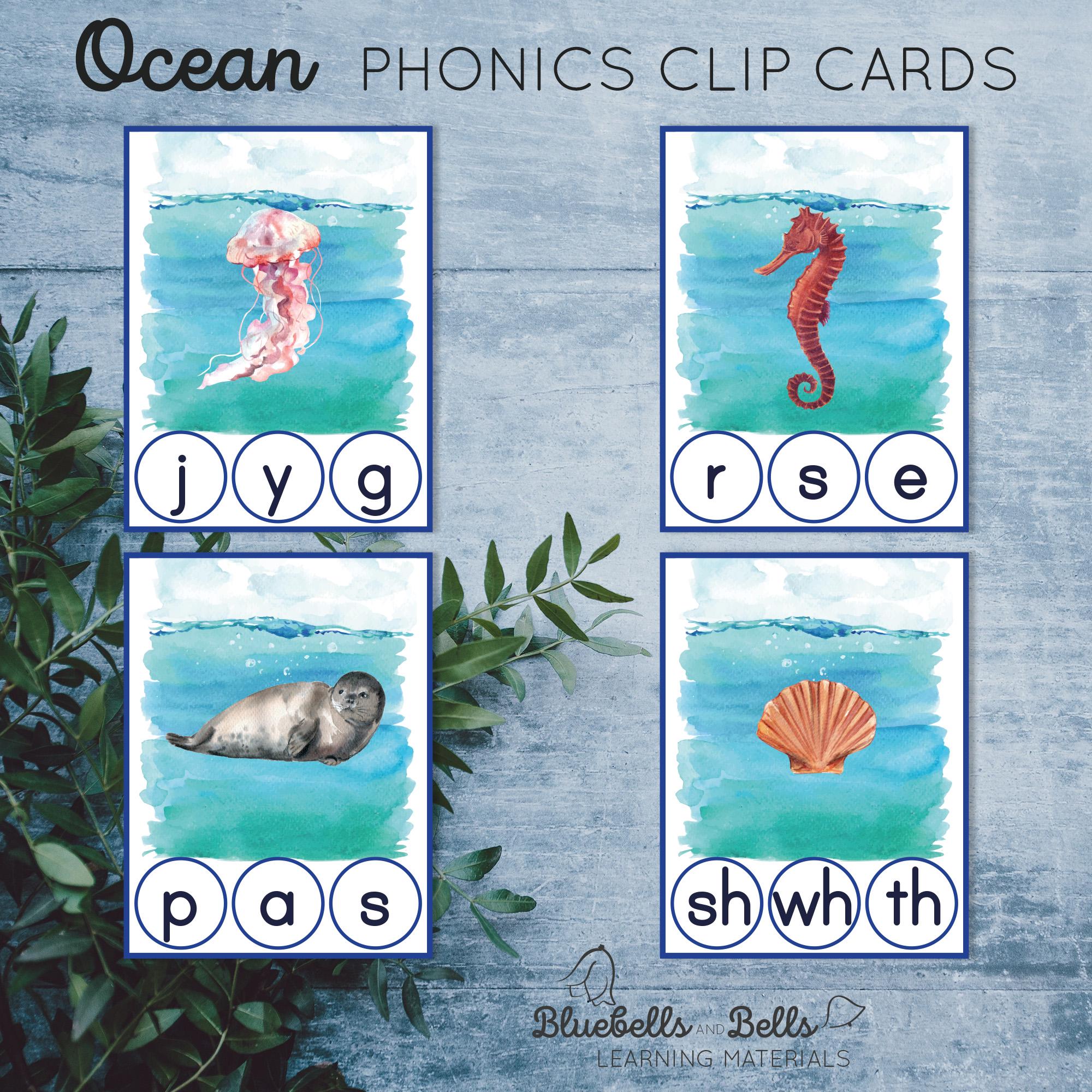 Ocean Animal Printable Phonics Clip Cards. Beginning Sound Activity ...