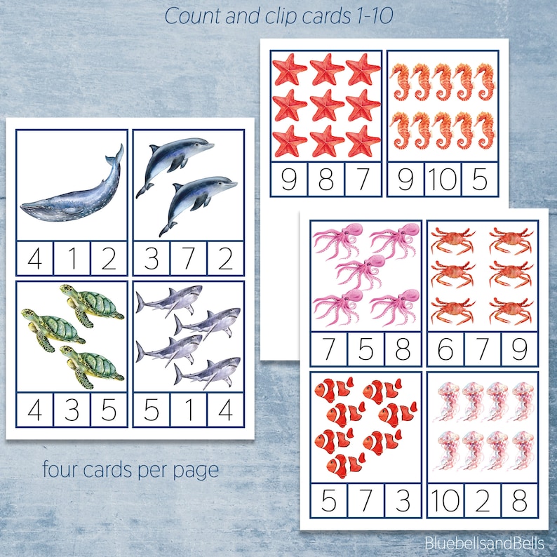 Ocean Animal Count and Clip Cards 1-10. Montessori Printable. - Etsy