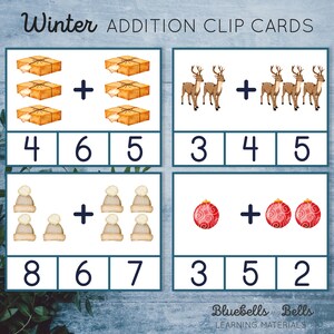 Montessori Winter Printable Addition Clip Cards. Preschool and ...