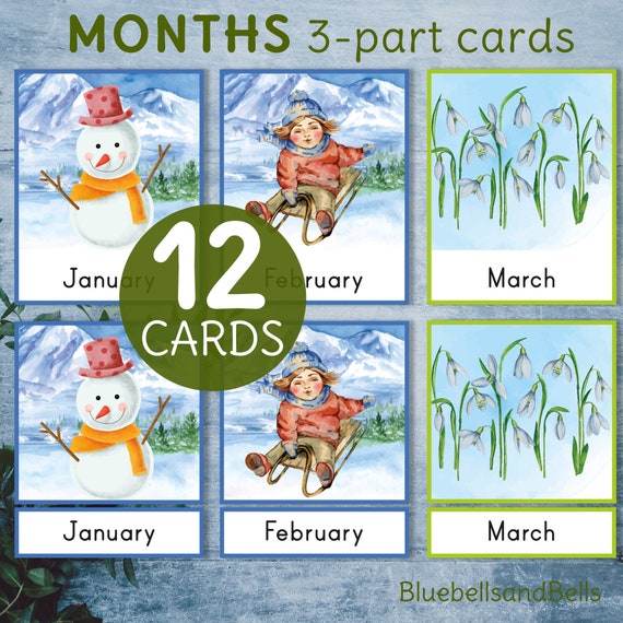 Months of the Year Montessori Printable Three Part Cards. | Etsy