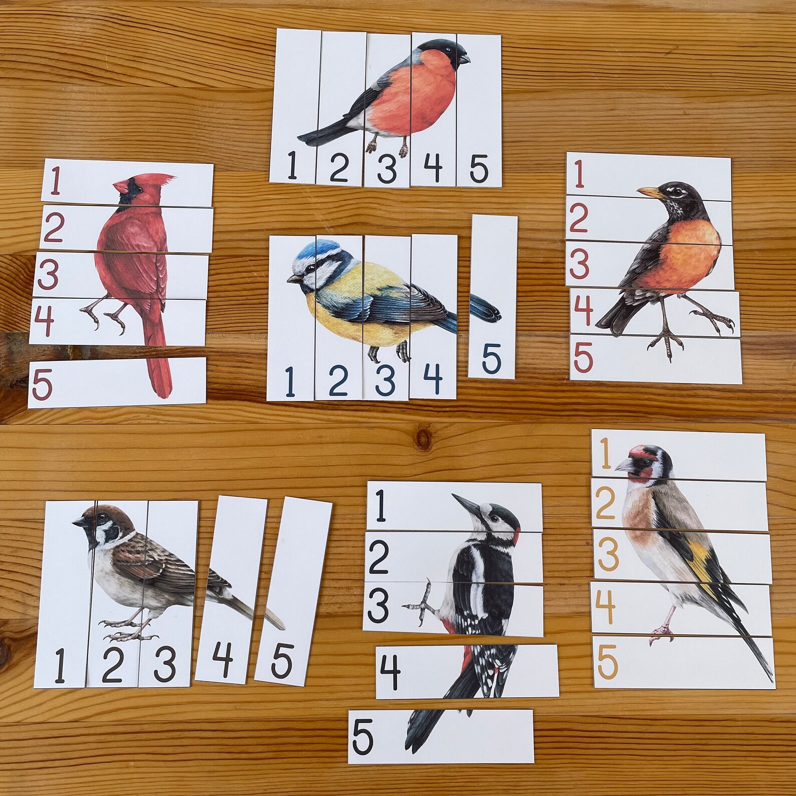 Toddler Puzzle Birds Number Sequence 1-5. Montessori Printable Matching ...