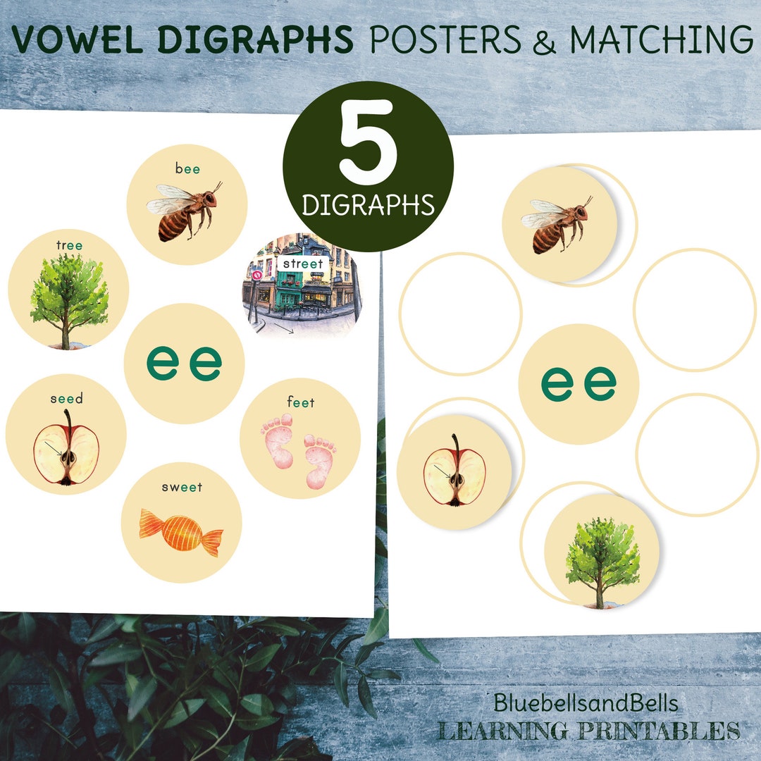 Vowel Digraph Posters and Matching Activity. - Etsy