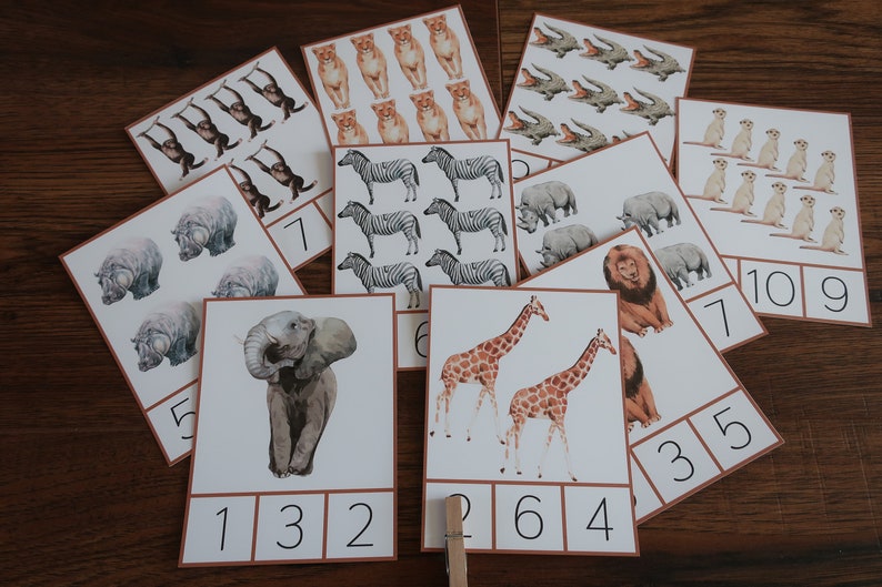 Africa Animal Printable Count and Clip Cards 1-10. Preschool - Etsy