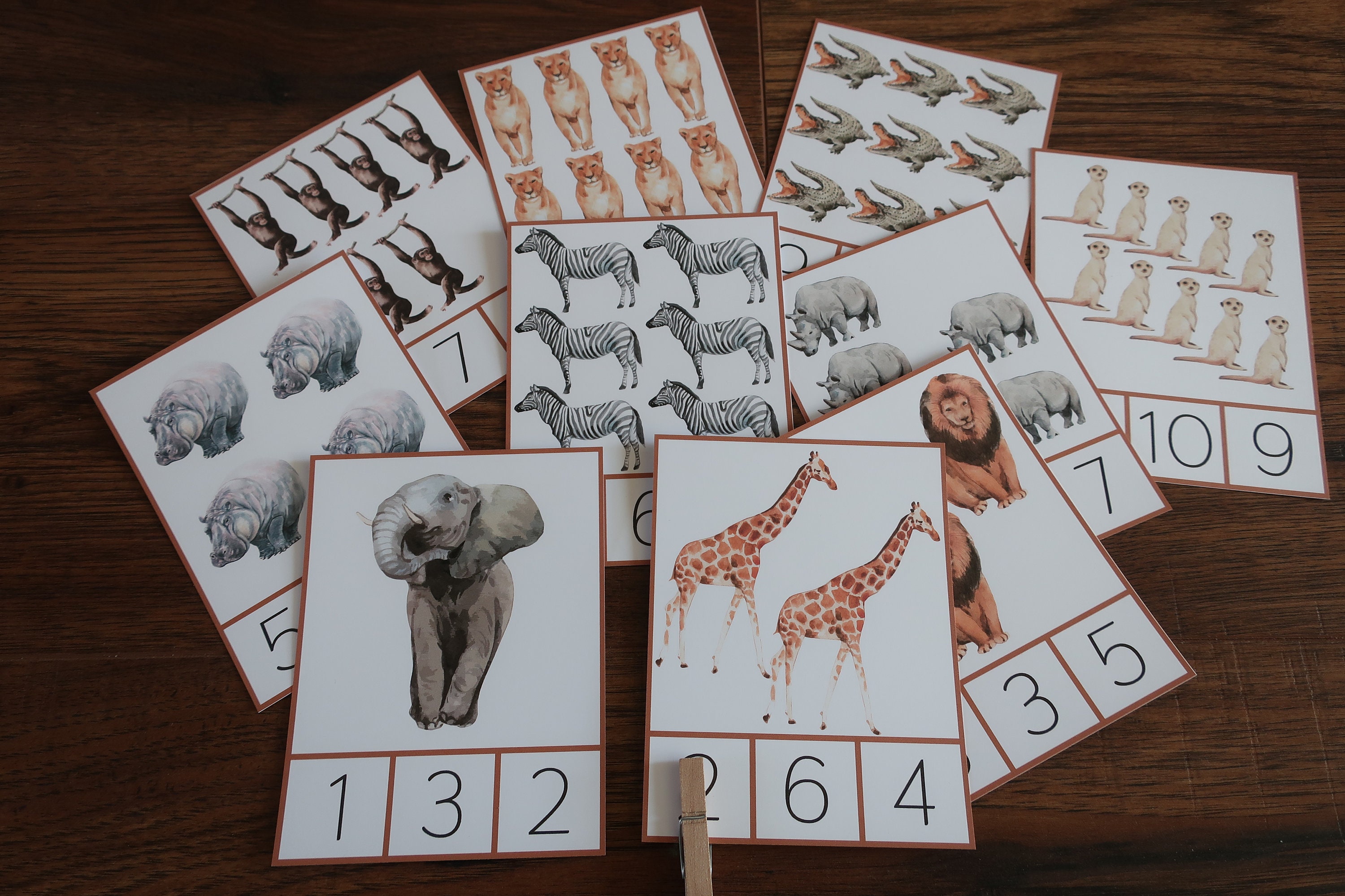 Africa Animal Printable Count and Clip Cards 1-10. Preschool - Etsy
