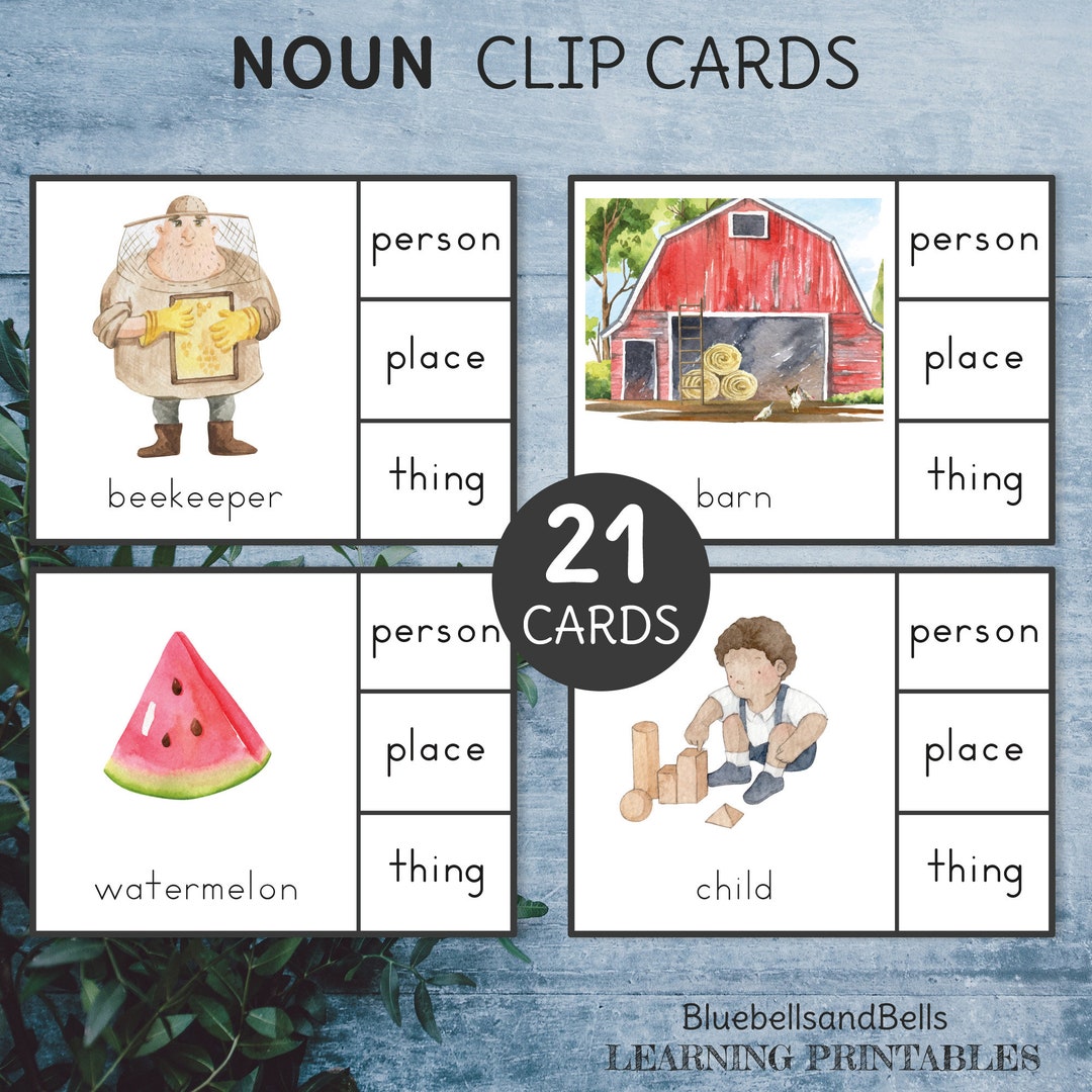 Noun Sort Person, Place, Thing Clip Cards. Parts of Speech Activity for ...