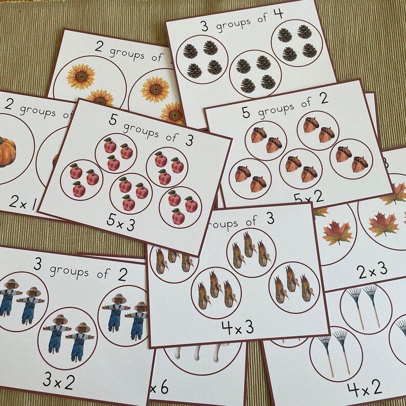 Kindergarten Fall Printable Multiplication Groups Fact Cards. 1st Grade ...