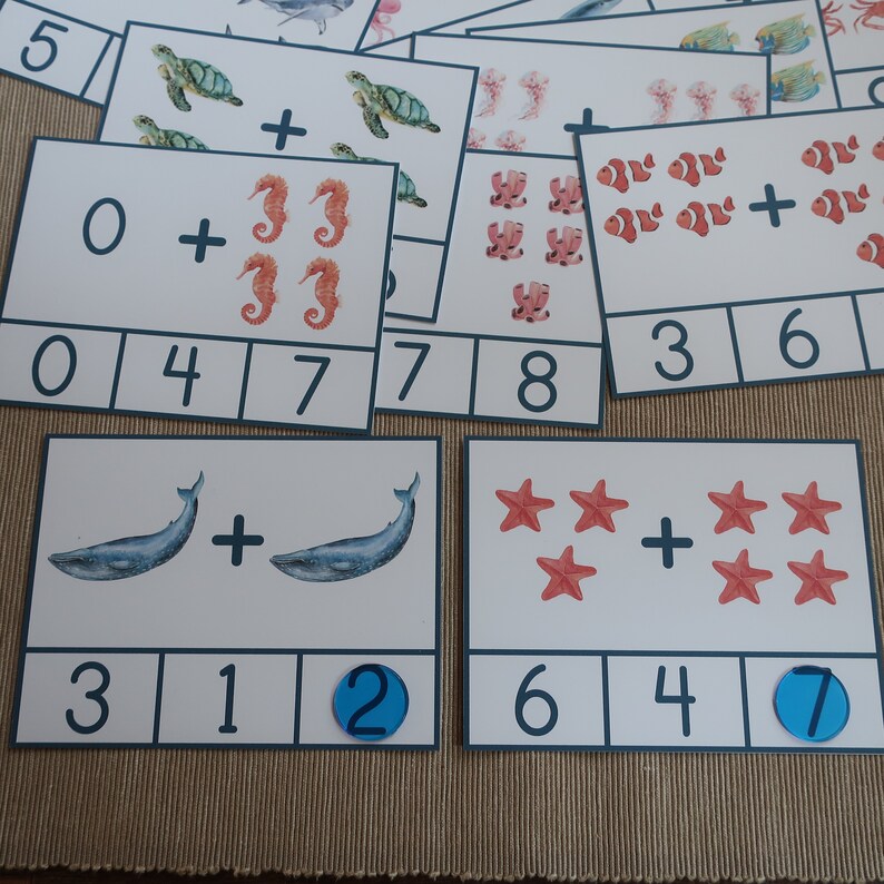 Ocean Addition Clip Cards. Montessori Math Printable. - Etsy