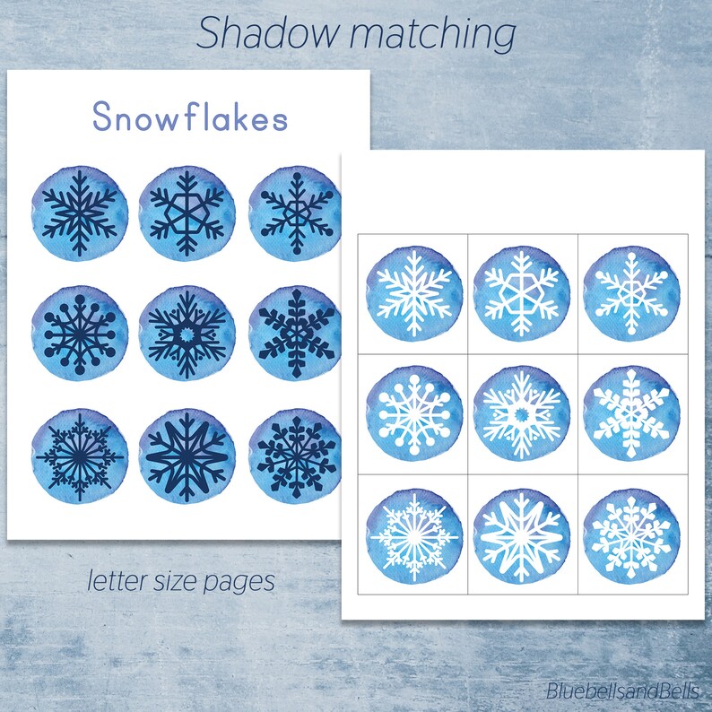 Snowflake Shadow Matching Cards. Montessori Winter Printable. - Etsy