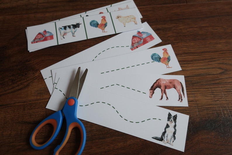 Farm animal cutting strips. Preschool scissor practice | Etsy
